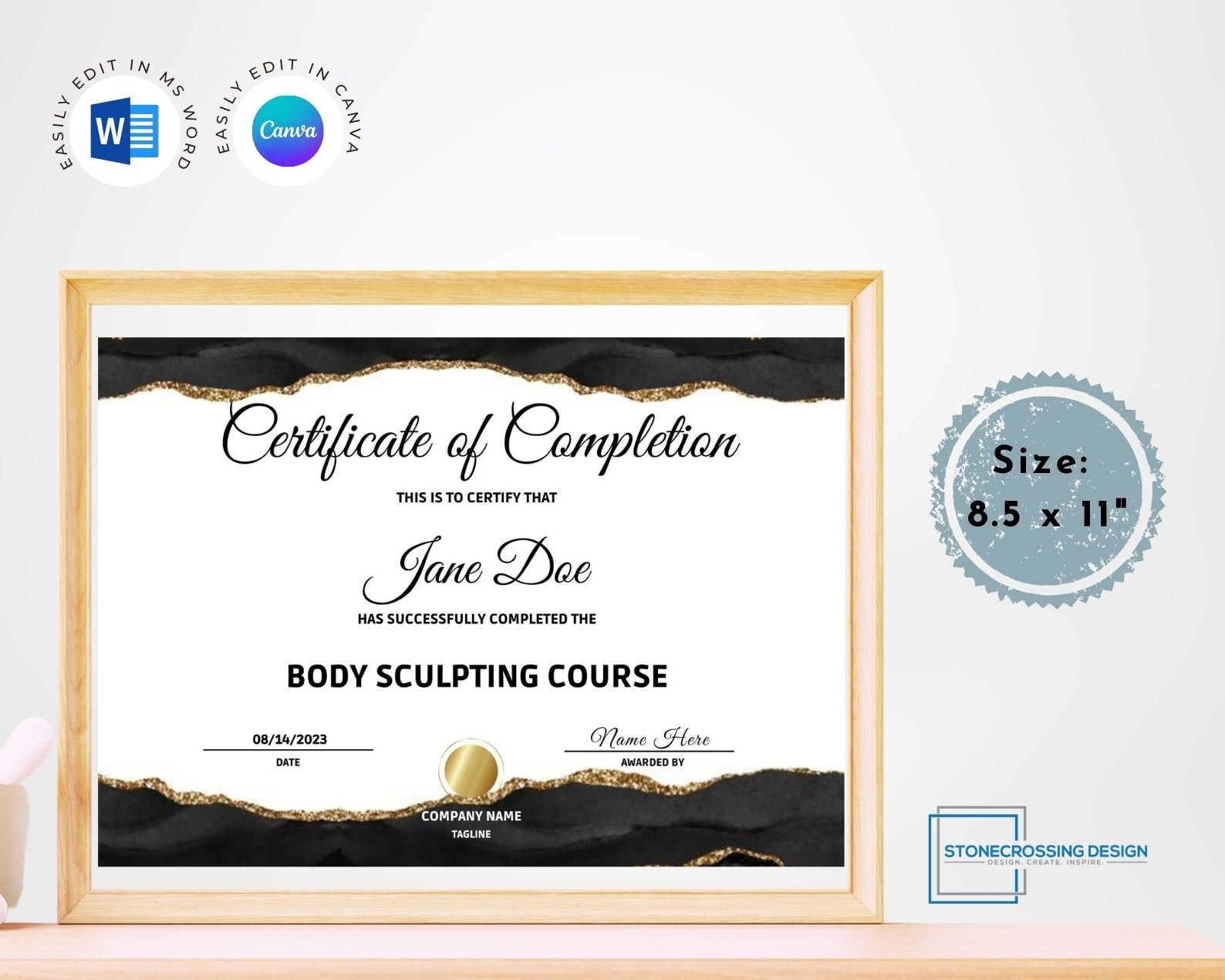Editable Certificate of Completion Template. Award Template. - Etsy