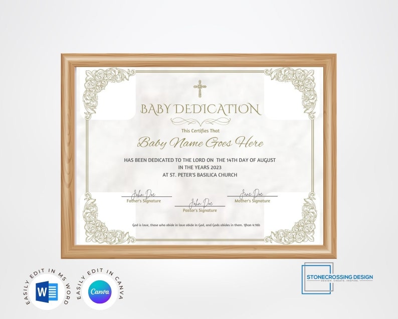 Editable Certificate of Baby Dedication Template. Child Dedication ...