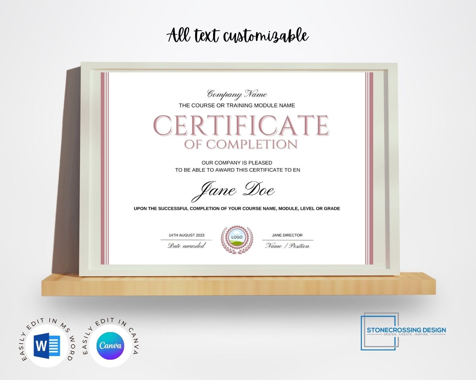 Editable Certificate of Completion Template. Award Template. - Etsy