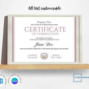 Editable Certificate of Completion Template. Award Template. Printable ...