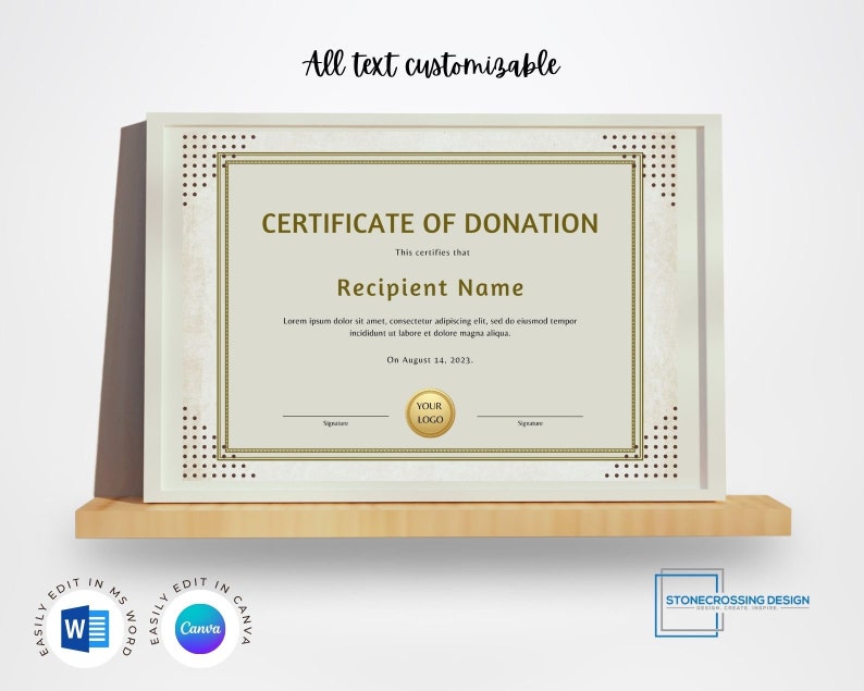 Editable Certificate of Donation Template. Baptism. Printable ...
