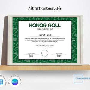Editable Certificate of Honor Roll. Recognizing Academic Excellence ...
