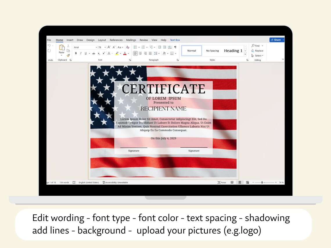 Editable American Flag Template. Award Template. Printable - Etsy