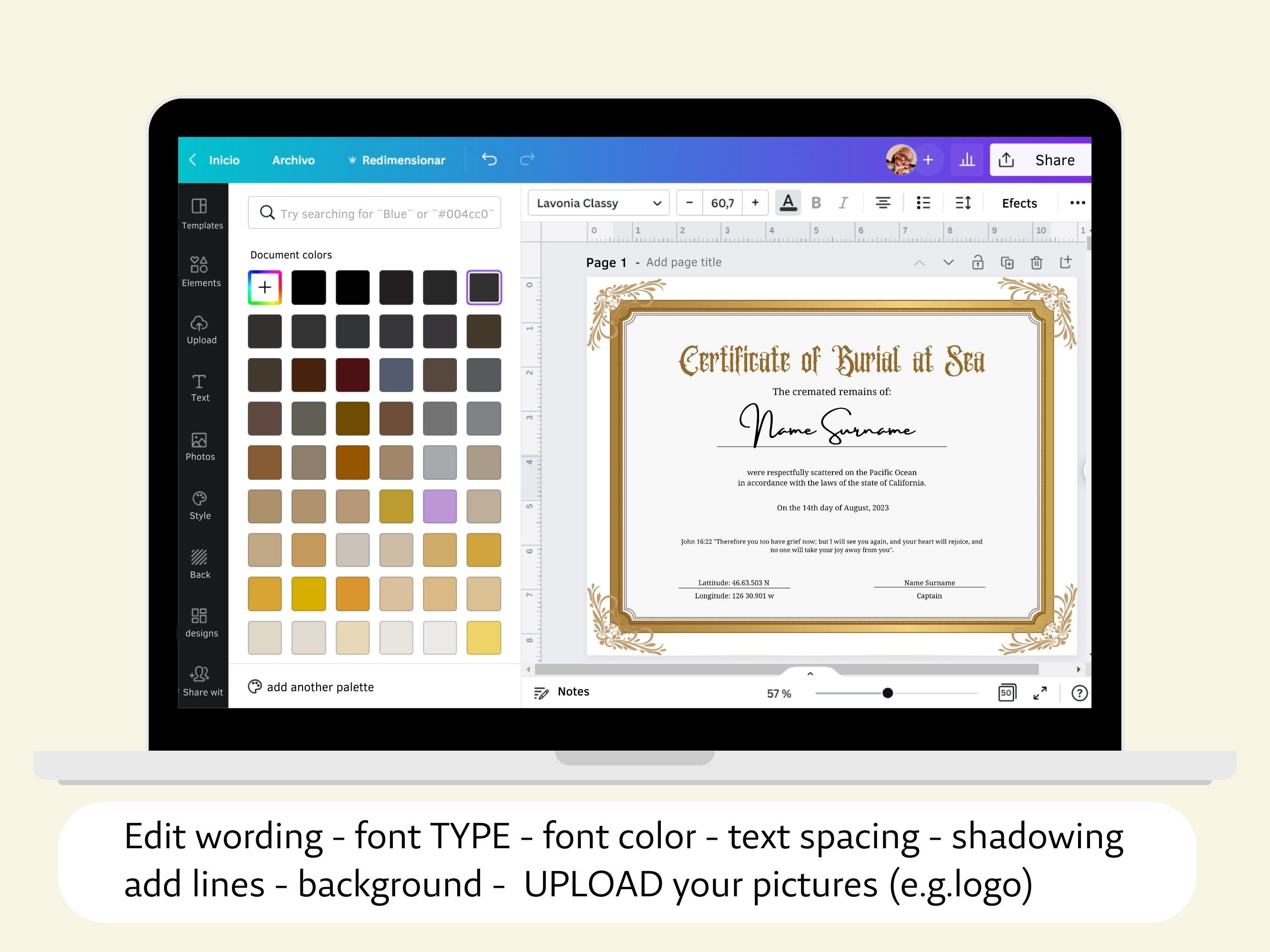 Editable Certificate of Burial Template. Award Template. - Etsy Australia