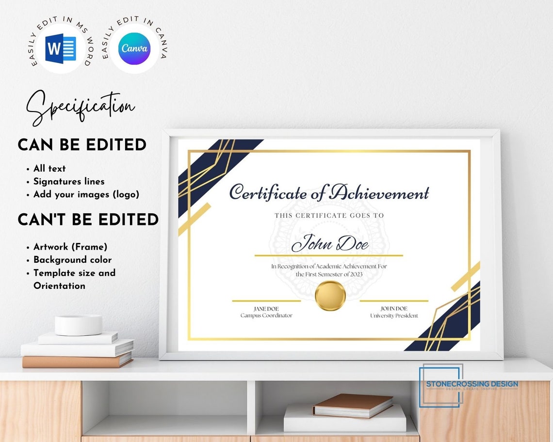 Editable Certificate of Achievement Template. Award Template. Printable ...