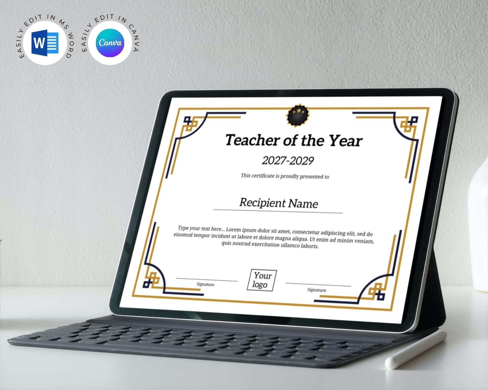 Editable Teacher of the Year Certificate - Recognizing Excellence in ...