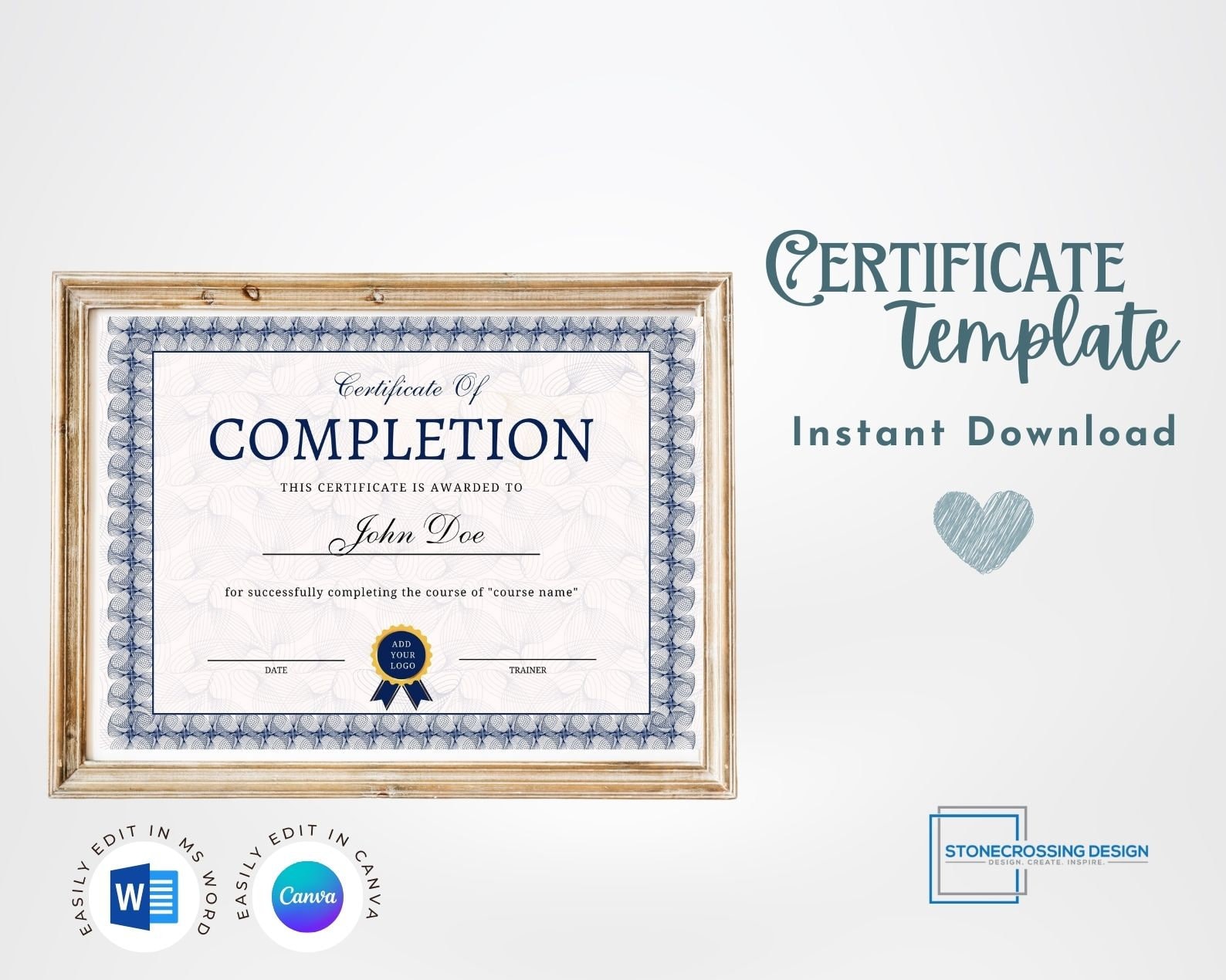 Editable Certificate of Completion Template. Award Template. Printable ...