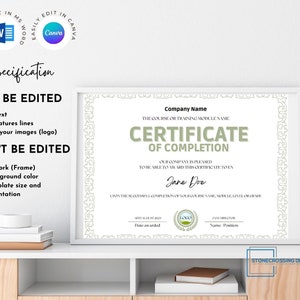 Editable Certificate of Completion Template. Award Template. Printable ...