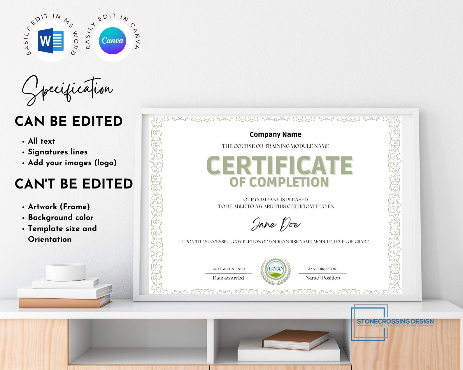 Editable Certificate of Completion Template. Award Template. Printable ...