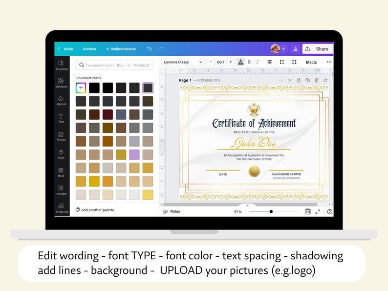 Editable Certificate of Achievement Template. Award Template. - Etsy