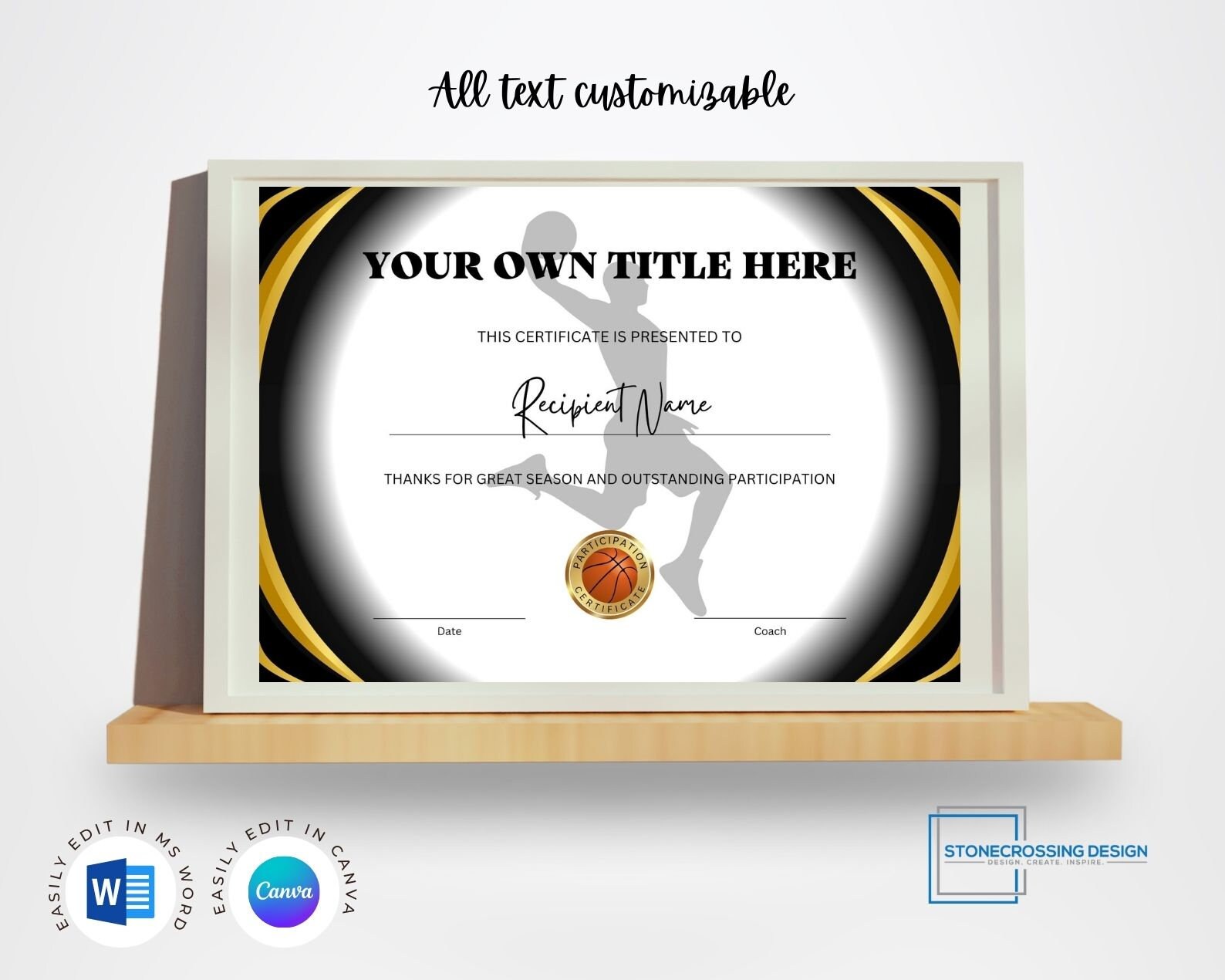 Editable Basketball Sports Certificate. Recognizing Sporting - Etsy