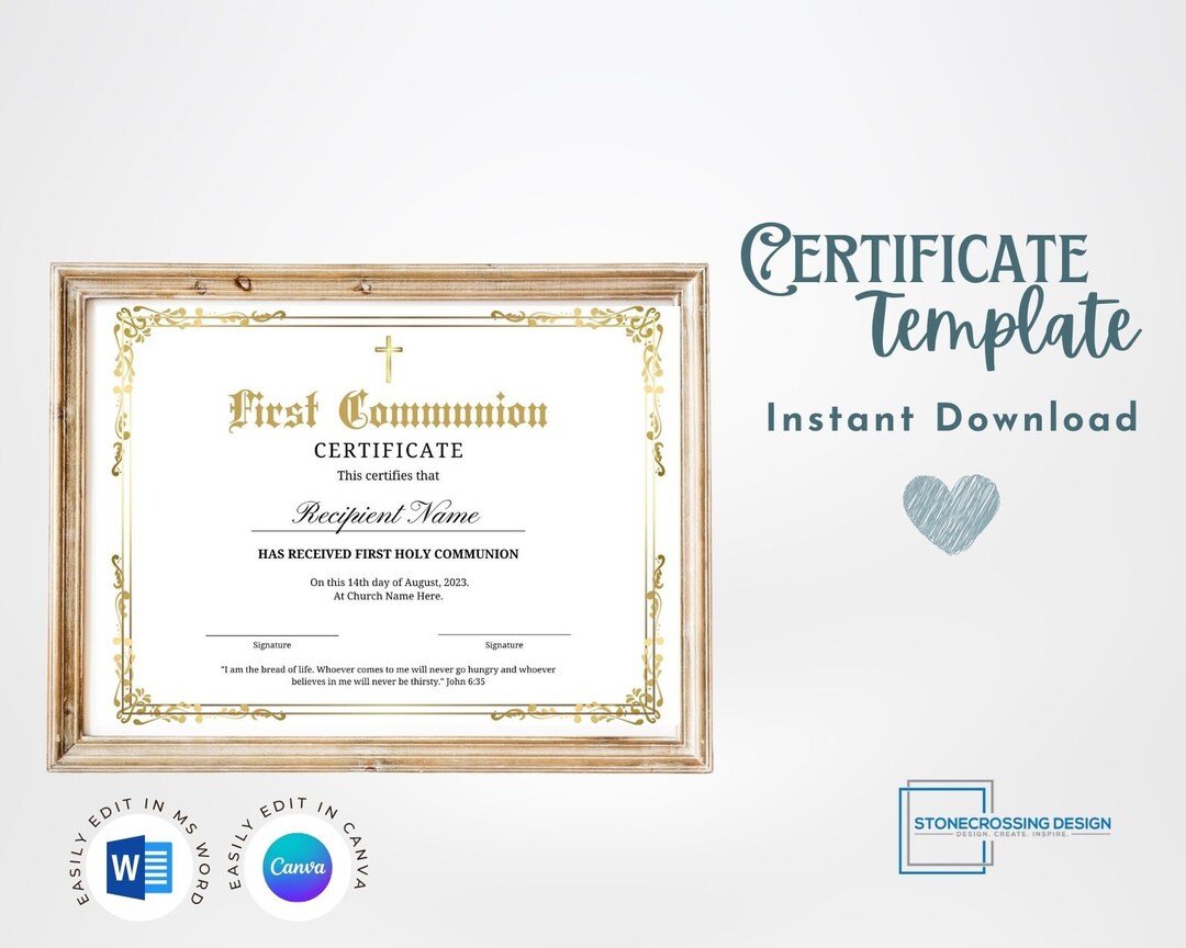 Editable Certificate of Communion. Celebrating a Sacred Milestone ...