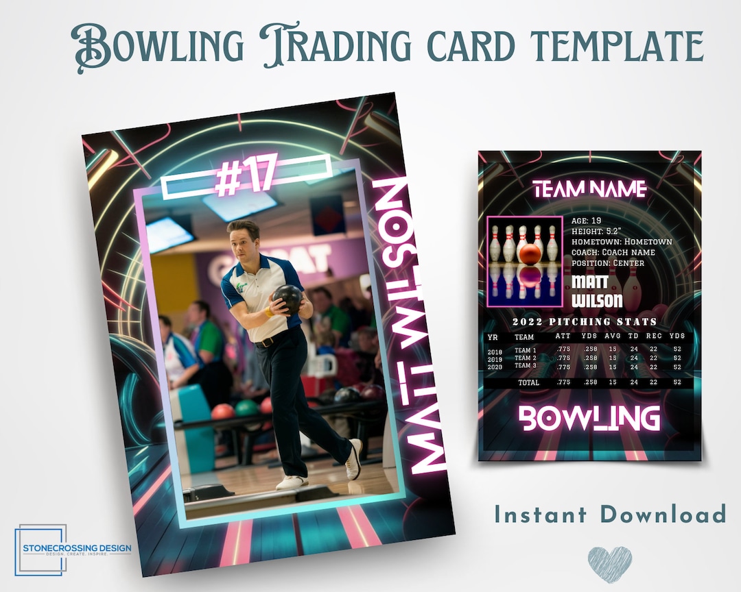 Boys Bowling Trading Card Template | Trading Card Template | Canva ...