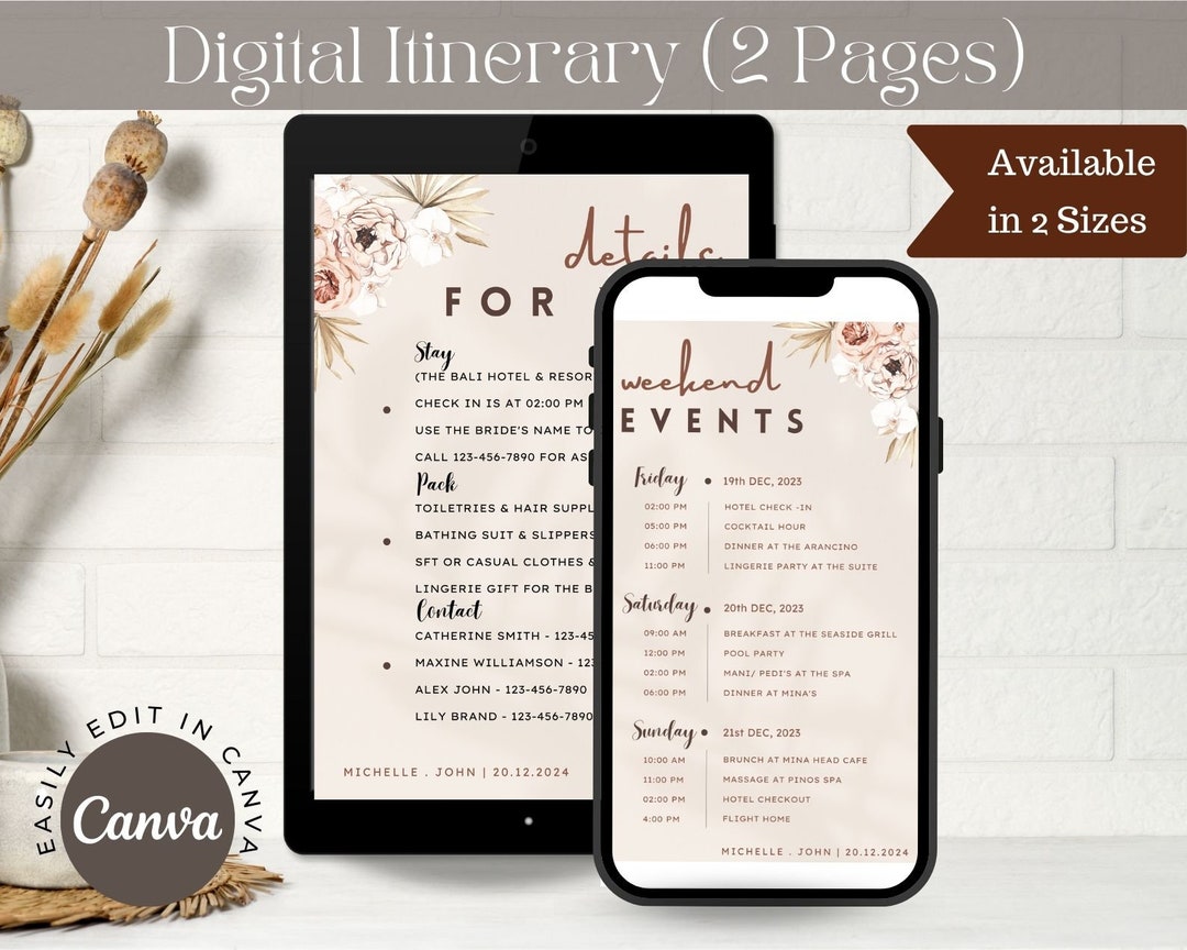 Digital Modern Weekend Events Itinerary Template for Phone & Tablet ...
