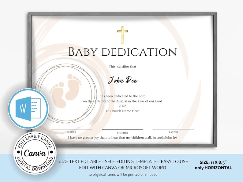 Editable Certificate of Baby Dedication Template. Child - Etsy