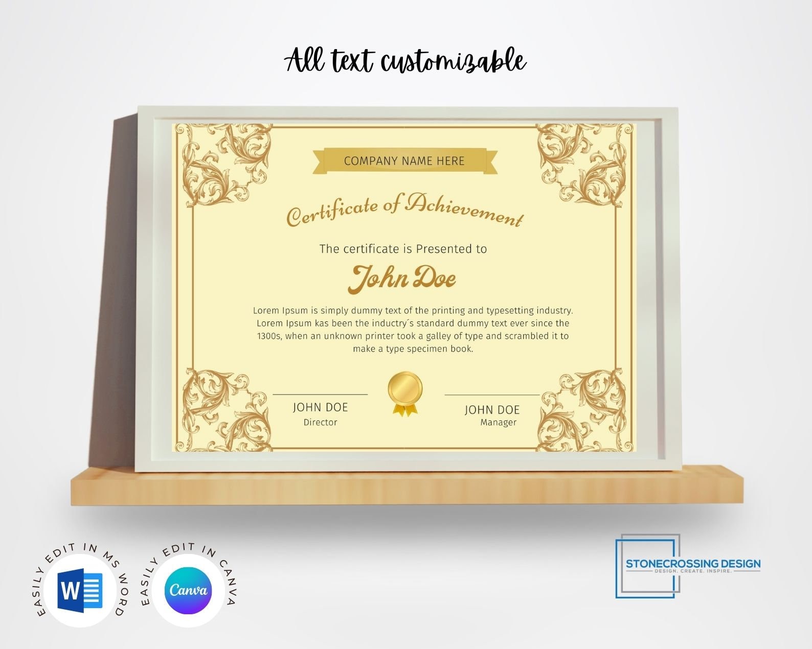 Editable Certificate of Achievement Template. Award Template. Printable ...