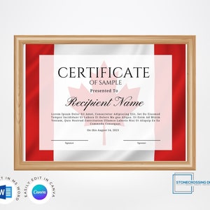 Editable Canadian Certificate. Canada. Printable Certificate. Editable ...
