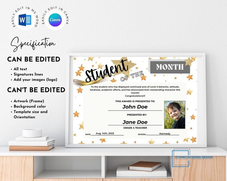 Editable Student of the Month Certificate Template. Student Certificate ...