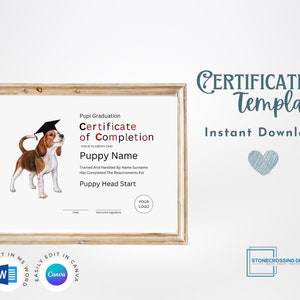 Editable Certificate of Completion for Dog Template. Award Template ...