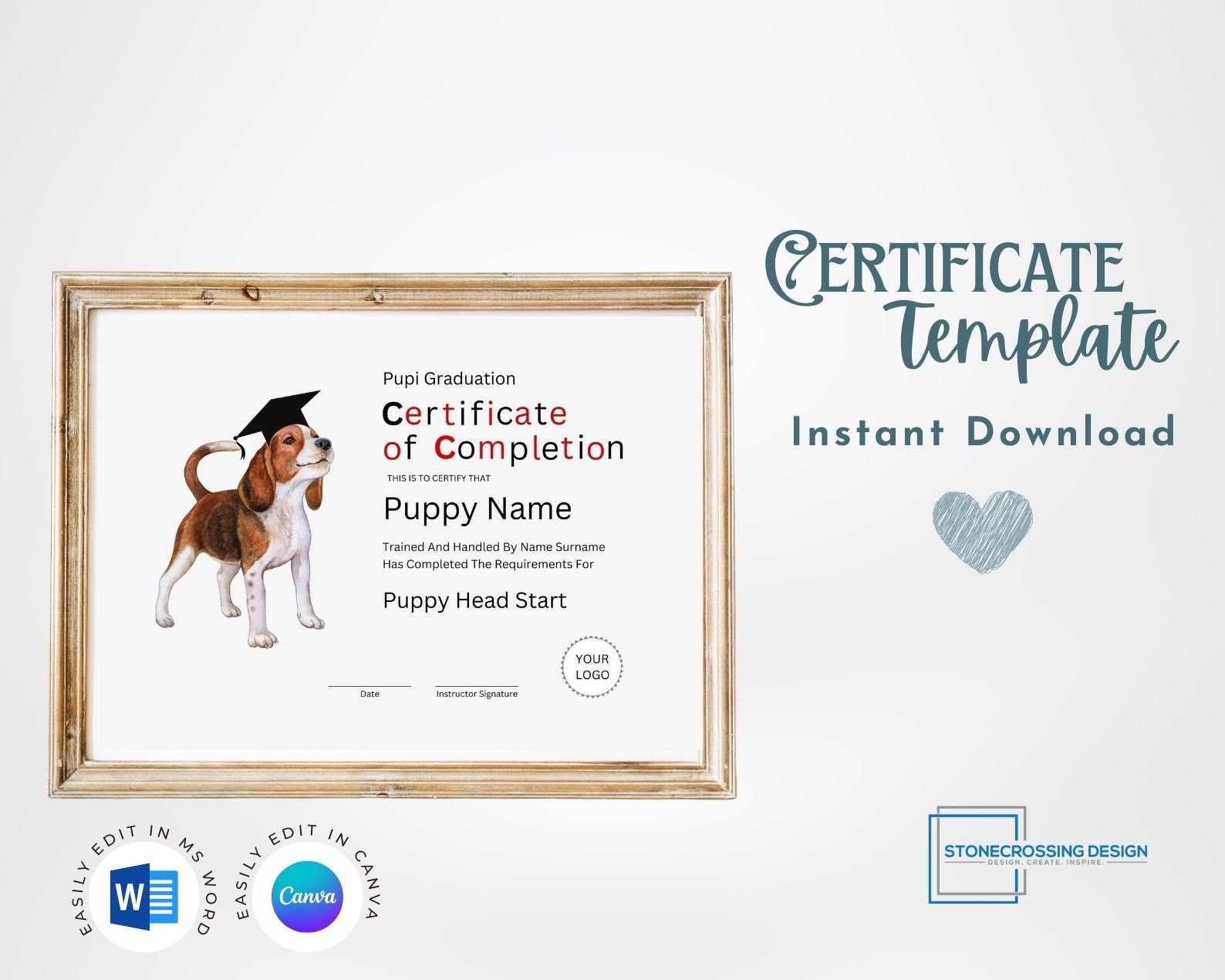 Editable Certificate of Completion for Dog Template. Award Template ...