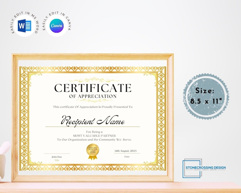 Editable Certificate of Appreciation Template. Award Template ...