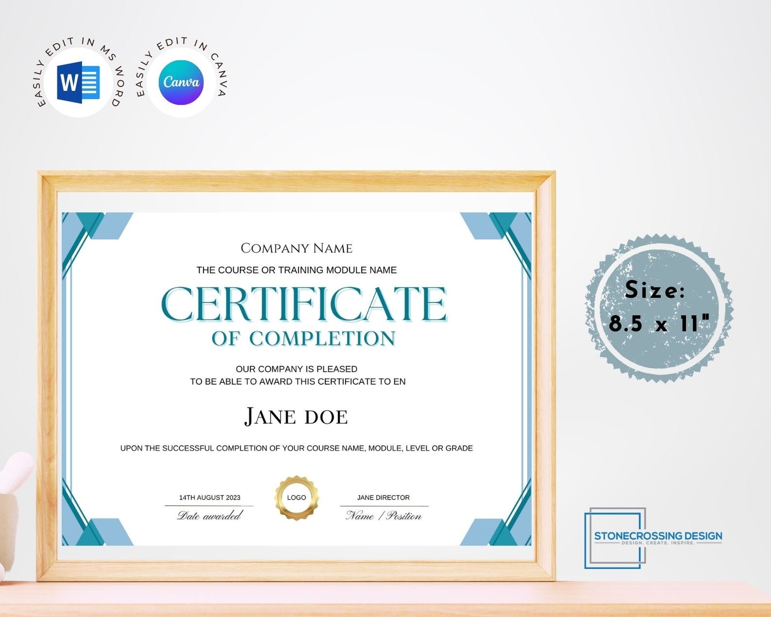 Editable Certificate of Completion Template. Award Template. - Etsy Portugal