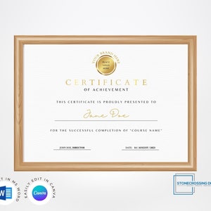 Editable Certificate of Achievement Template. Award Template. Printable ...