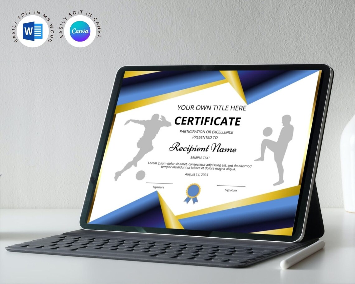 Editable Soccer Sports Certificate Template With Photo. Award. Trophy ...