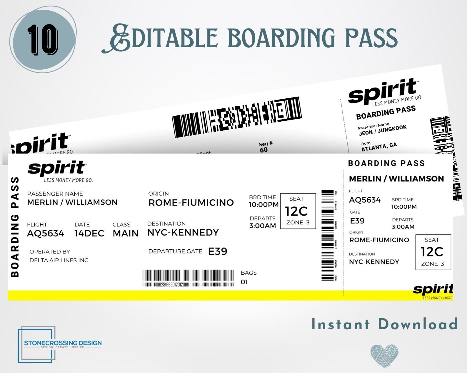 Editable Airline Boarding Pass Ticket Template. Surprise Trip Ticket ...