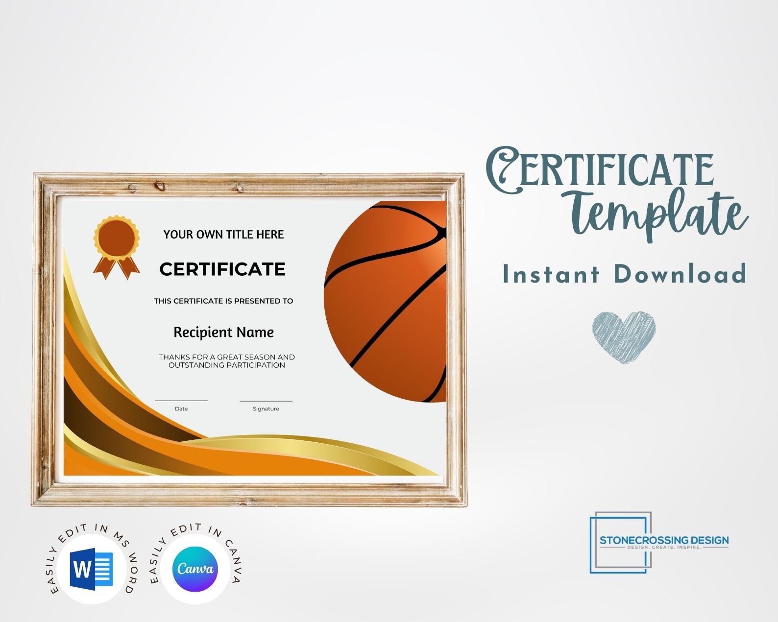 Editable Basketball Sports Certificate Template With Photo. Award ...