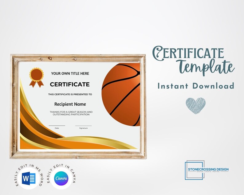 Editable Basketball Sports Certificate Template With Photo. Award ...