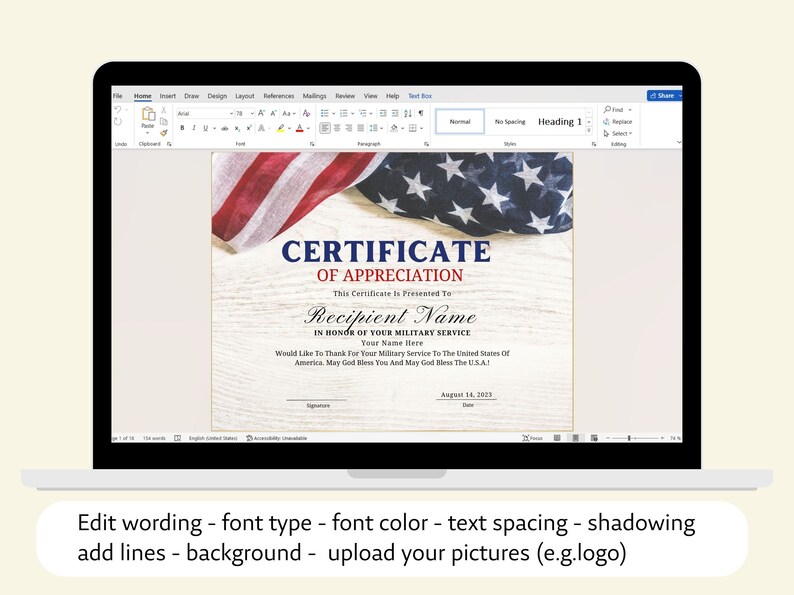 Editable Certificate of Appreciation. Award Template. - Etsy