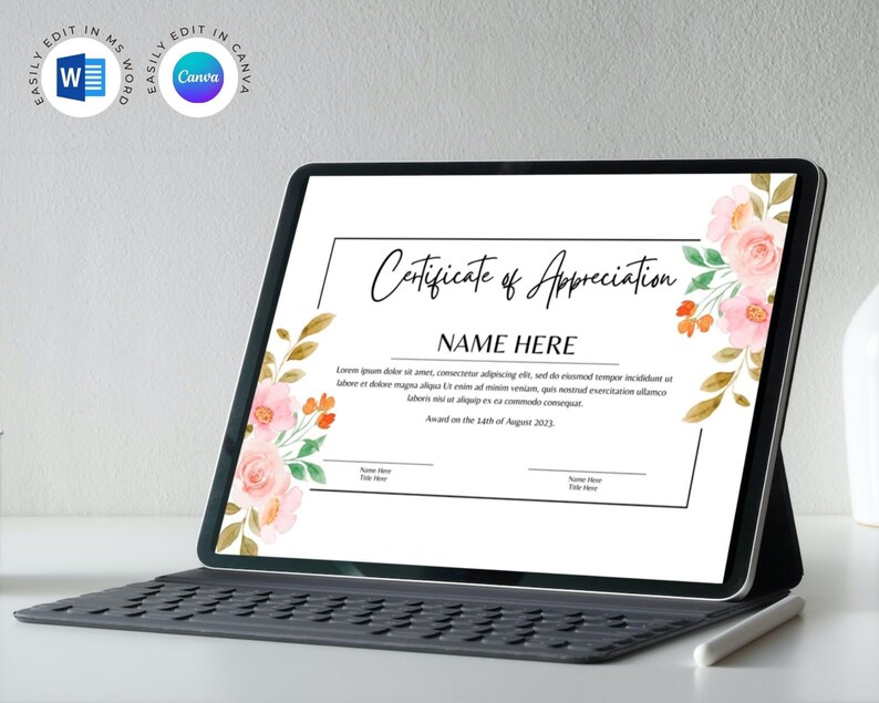 Editable Certificate of Appreciation. Award Template. Printable ...