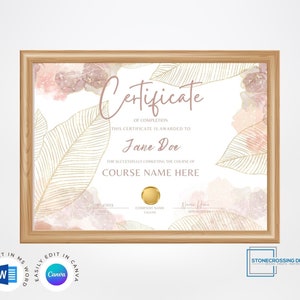 Editable Certificate of Completion Template. Award Template. Printable ...