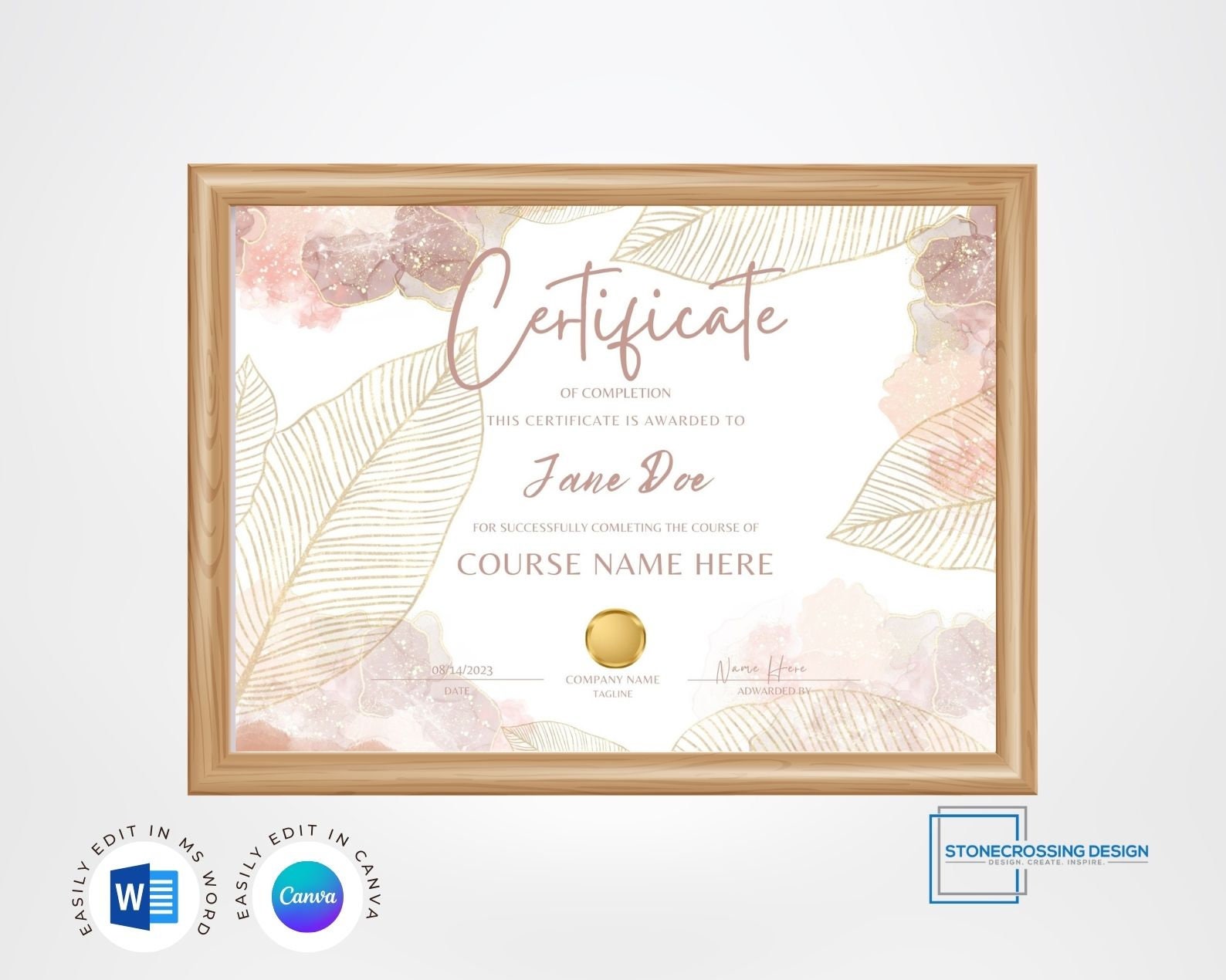 Editable Certificate of Completion Template. Award Template. Printable ...