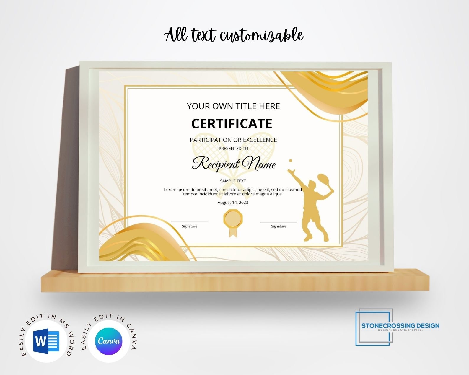 Editable Tennis Sports Certificate Template With Photo. Award. Trophy ...