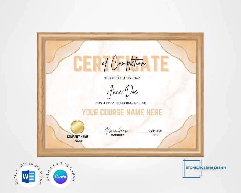Editable Certificate of Completion Template. Award Template. Printable ...