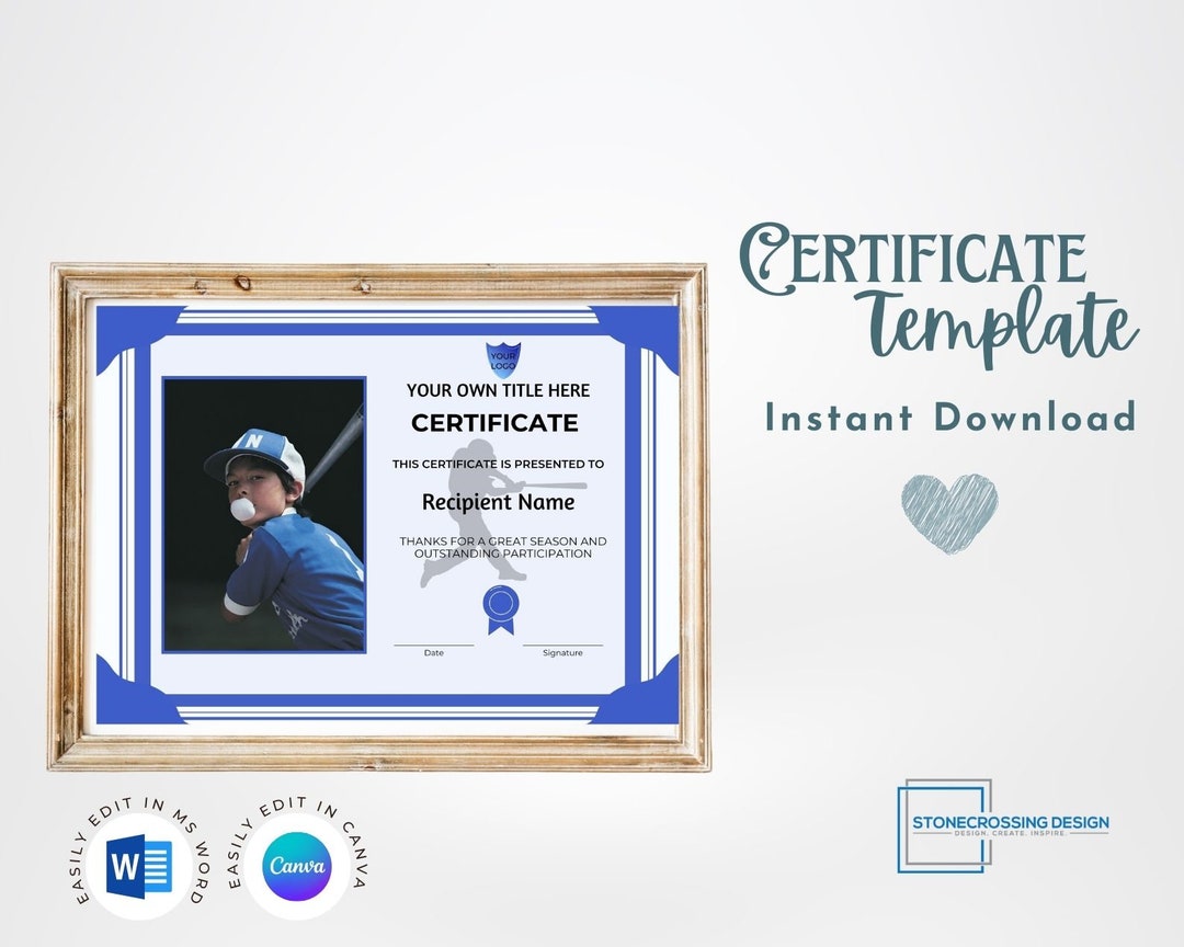 Editable Baseball Sports Certificate Template With Photo. Award. Trophy ...
