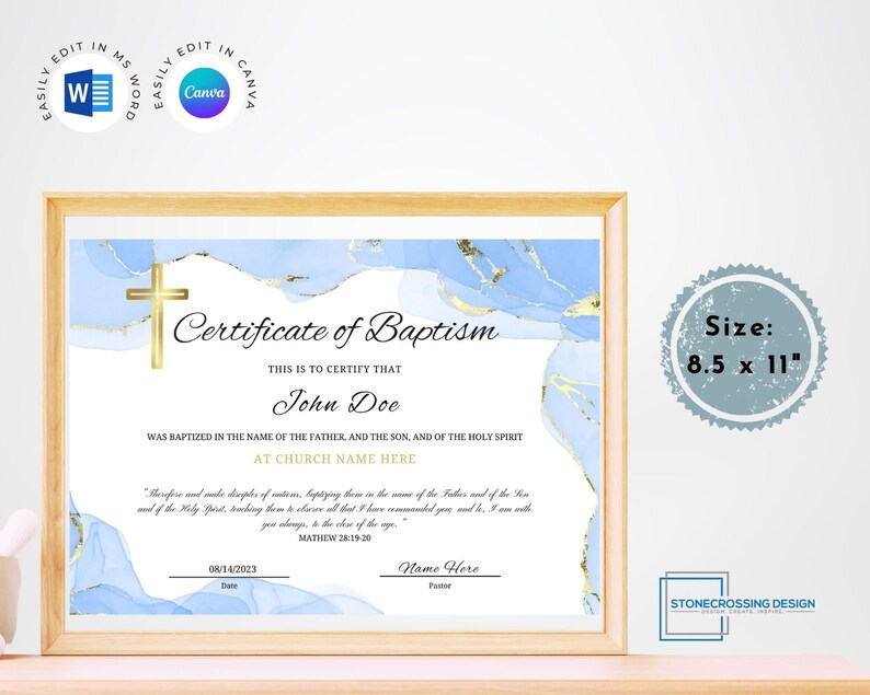 Editable Certificate of Baptism. Celebrating a Sacred Milestone ...