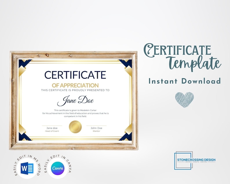 Editable Certificate of Appreciation Template. Award Template ...