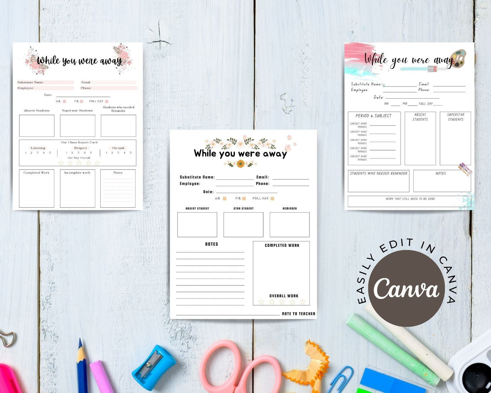 10 Substitute Teacher Notes, Personalized Teacher Notes, Classroom ...