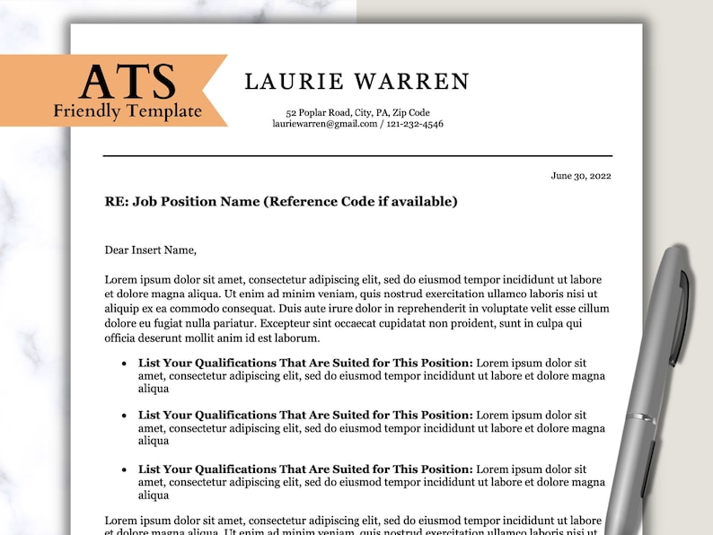 ATS Friendly Cover Letter Template for Mac and Google Docs 2023 ...