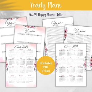Printable Yearly Planner, Quarterly Tasks & Goals, 2024 Year at a ...