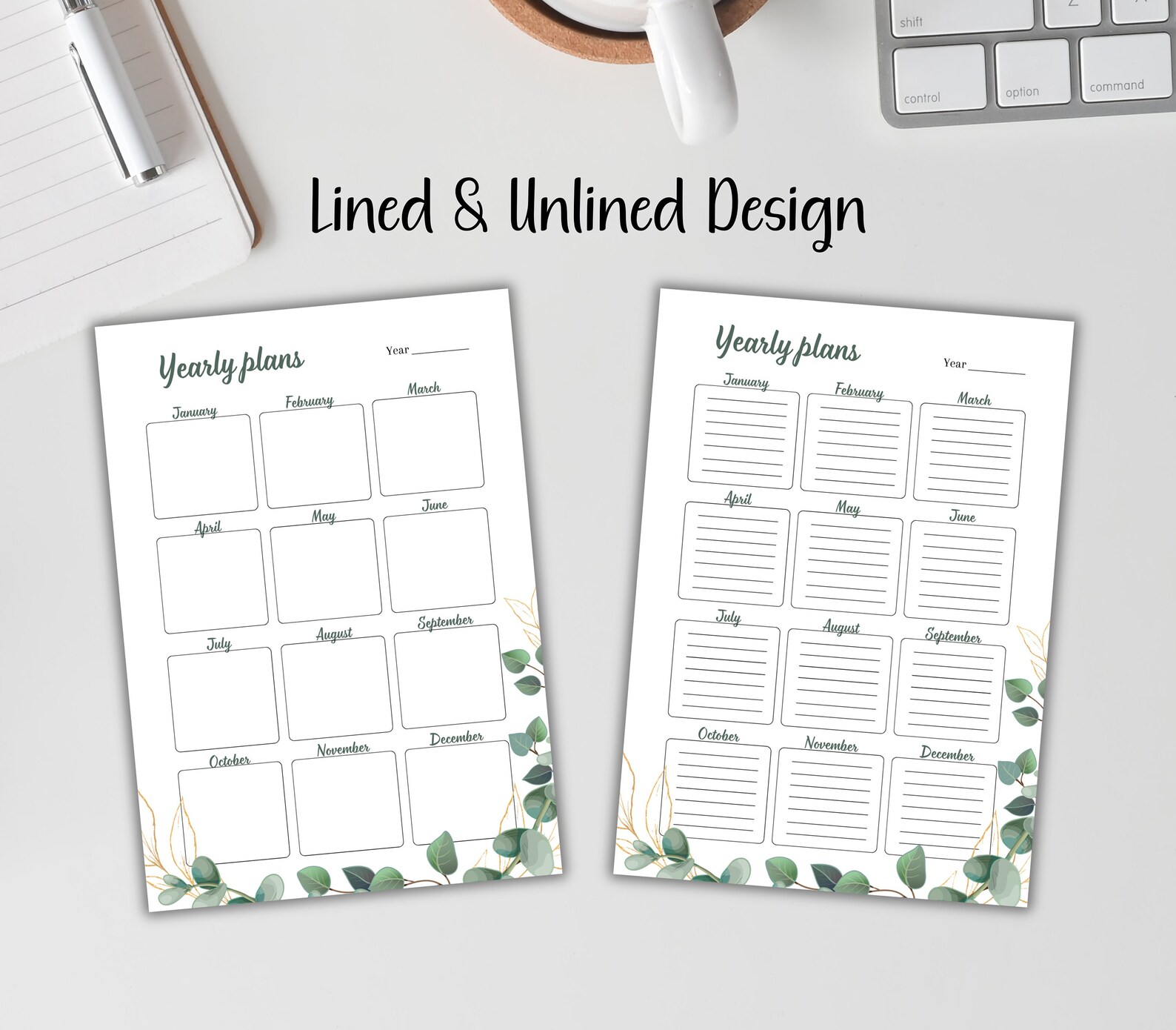 Printable Yearly Plans, Quarterly Goals, 2024 Year at a Glance, Year ...