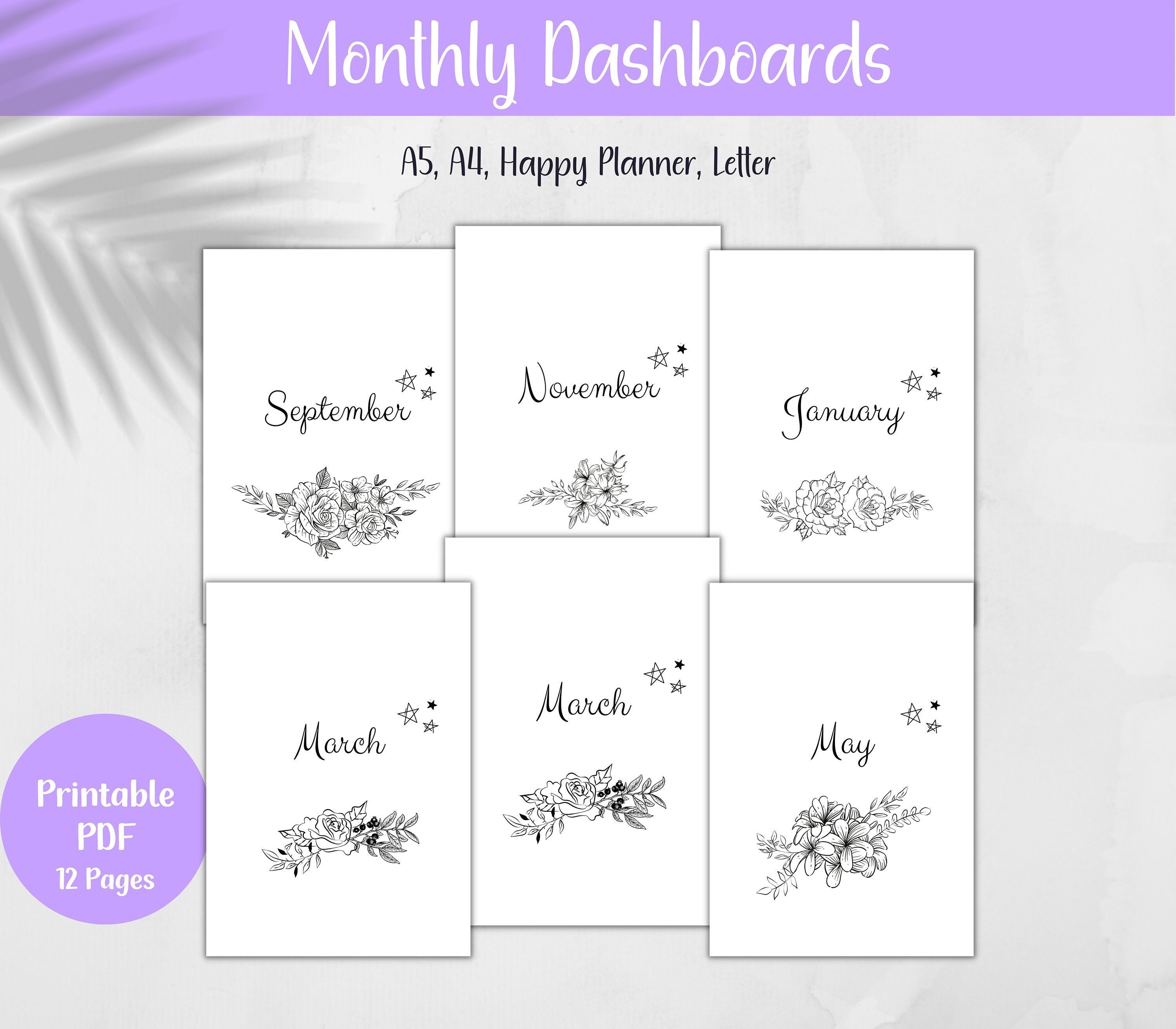 Printable Monthly Dashboards, Cover Page Inserts, Journal Dividers A4 ...