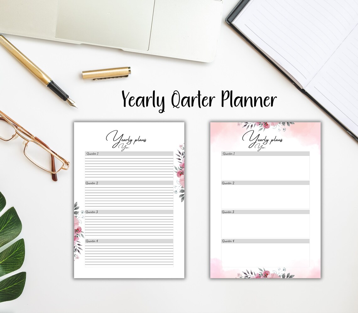 Printable Yearly Planner, Quarterly Tasks & Goals, 2024 Year at a ...
