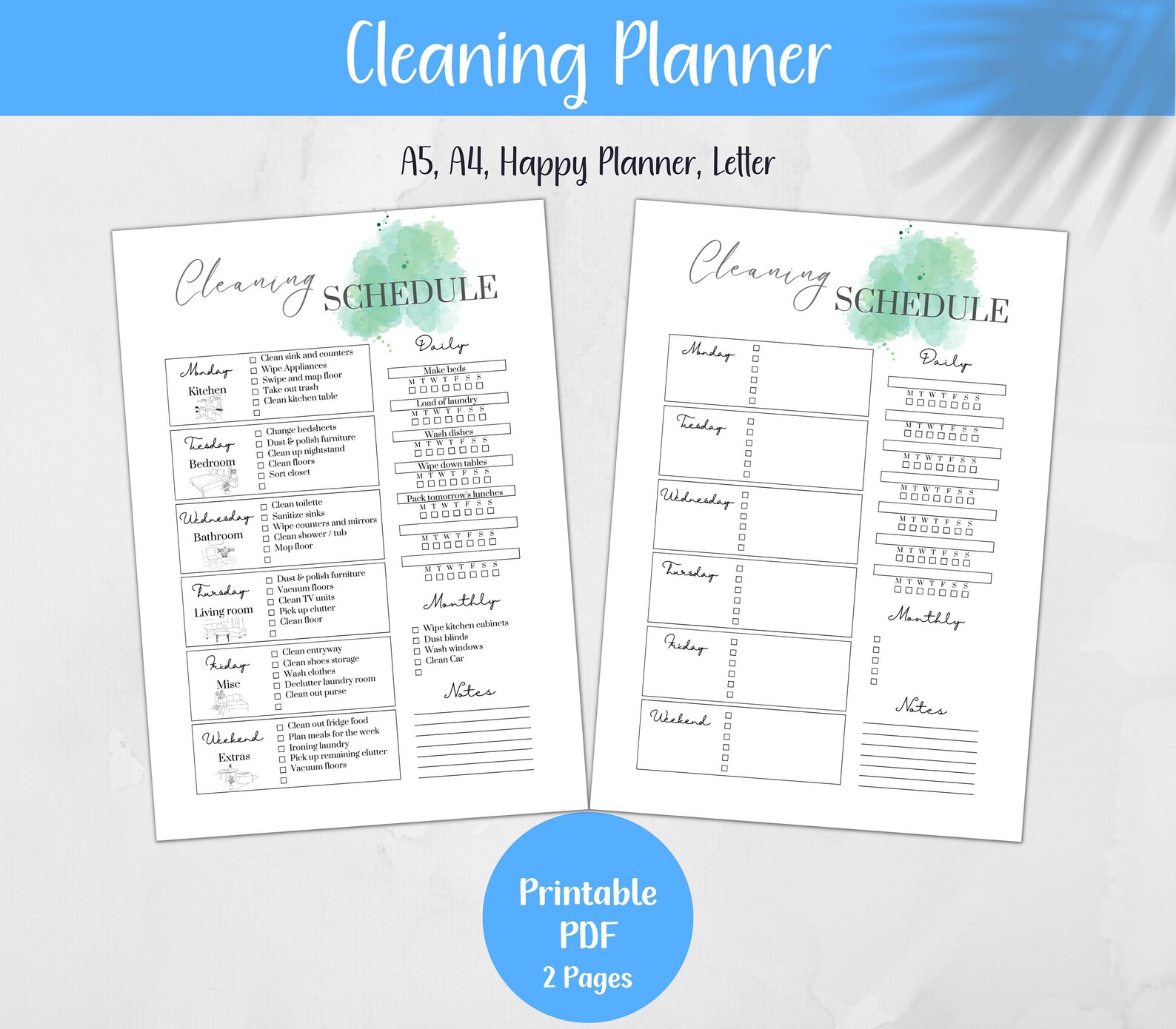 Printable Cleaning Schedule, Cleaning Planner, Weekly Cleaning ...