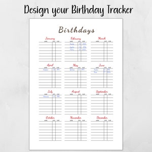 Birthday Tracker Printable Planner, Birthday Organizer, Birthday ...