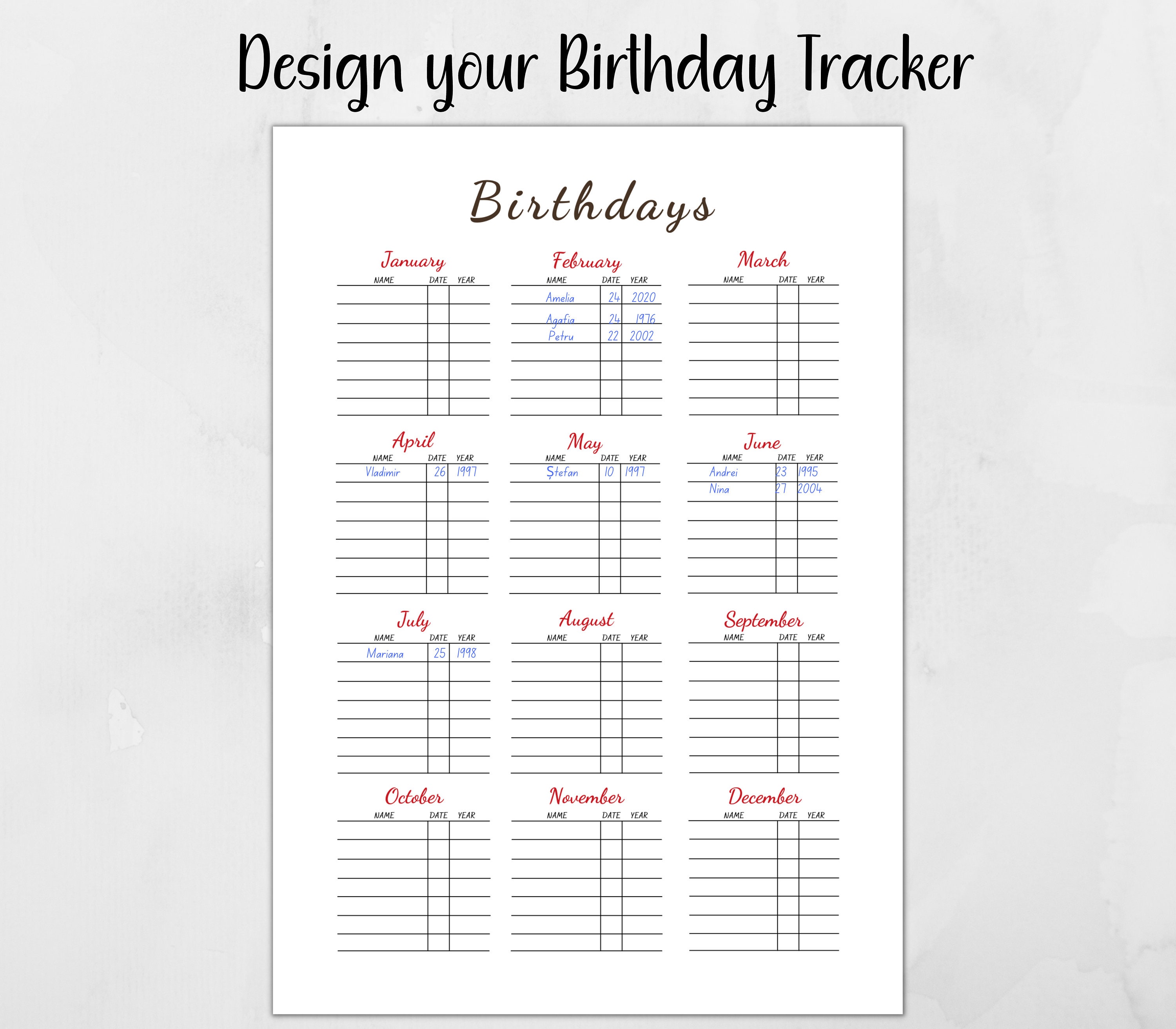 Birthday Tracker Printable Planner, Birthday Organizer, Birthday ...