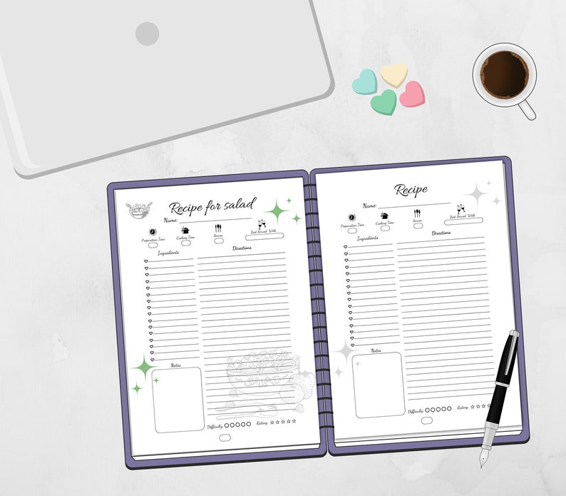 Recipe Book Printable Planner, Recipe Binder, Cookbook Diary, Recipe ...